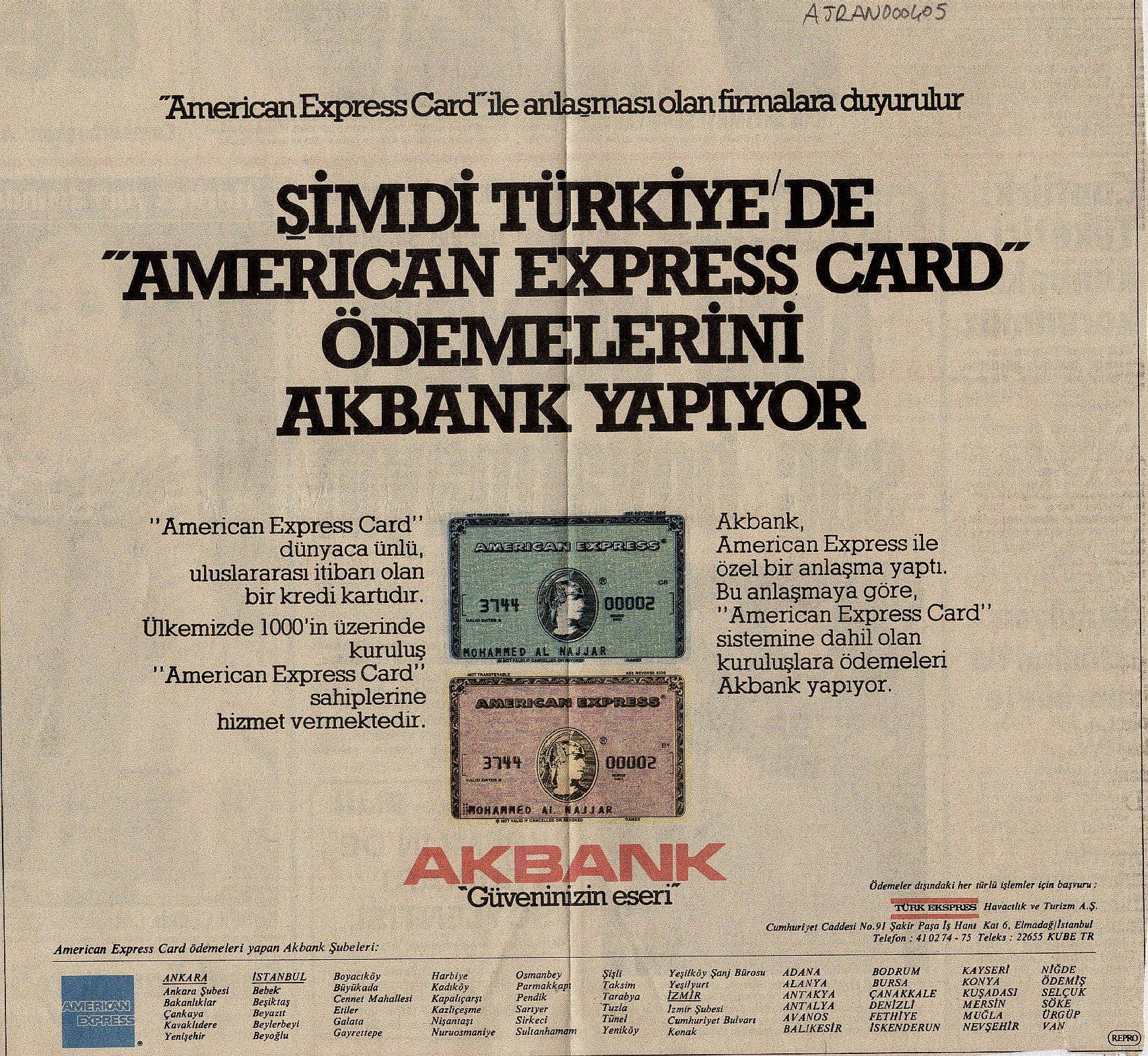 Salt Research: Akbank, reklam. ''American Express Card'' ile anlaşması ...