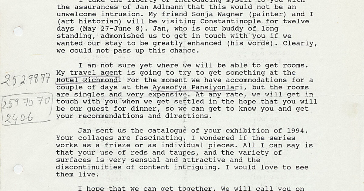 SALT Research: Sanat tarihçisi Mira Pajes Merriman'ın Tomur Atagök'e ...