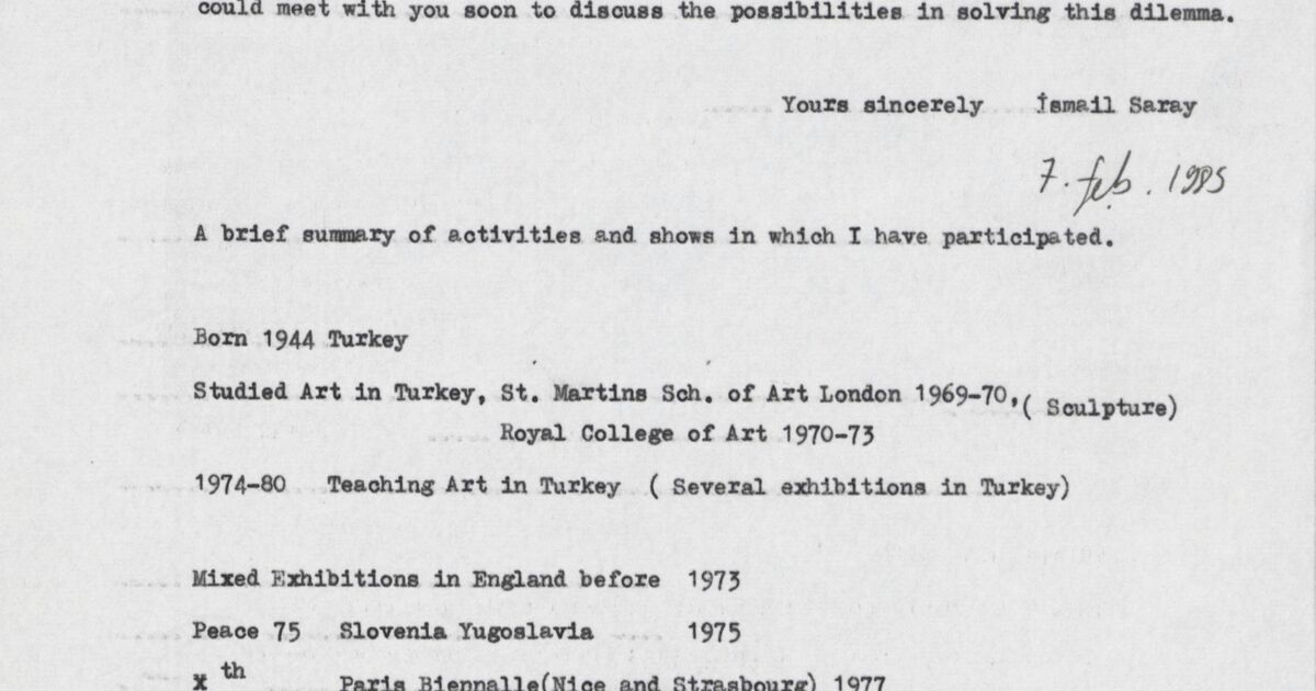 Salt Research: İsmail Saray'ın Declan McGonagle'a (ICA Gallery ...